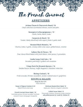 Dinner Menu - The French Gourmet - Pacific Beach, San Diego, CA